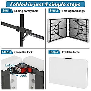 XXkseh 8FT Plastic Folding Table, Heavy Duty Utility Table, Indoor/Outdoor Use, Fold in Half, White