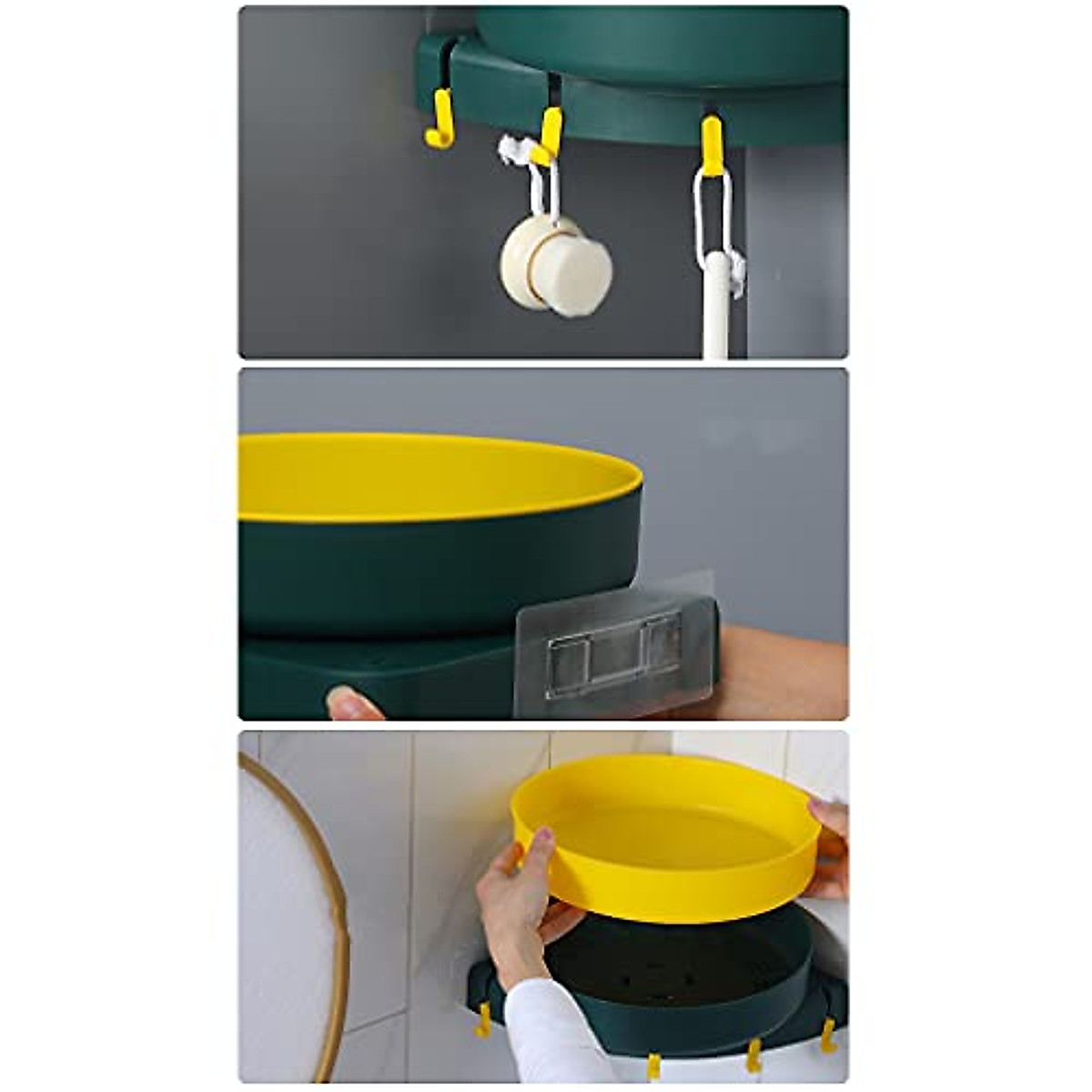 jomgeroz Corner Shower Shelf Degree Rotating Storage Rack Wall Mounted Organizer No Drilling for Toilet Bathroom Kitchen Shampoo Spice Holder Corner Shower Shelf