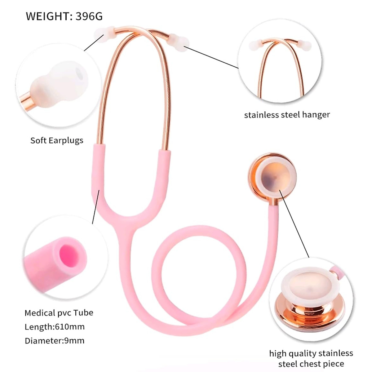 professoRs Pink Stethoscope for Students Nurse Doctor, Beautiful Gold-Plated Stetho for Clinical Use, Professional high-sensitivity fiber membrane, Double Sided Stethoscope by professoR