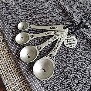 Amazing Woman Measuring Spoon Set, Decorative Gifts and Kitchen Accessories, Set of 4, Engraved Pewter and Silver Enamel, By Abbey & CA Gift