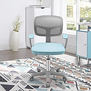 LDAILY Kids Desk Chair, Adjustable Height Computer Chair with Wheels, Armrest, Y-Shaped Lumbar Support, Soft Cushion, 360°Swivel Small Office Chair for Girls Boys Student Aged 4-12 (Blue)