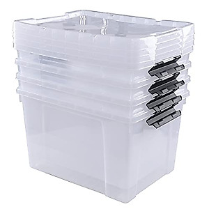 Obstnny 4 Pack Huge Storage Bin with Wheels, 50 Quart Latching Box, Clear