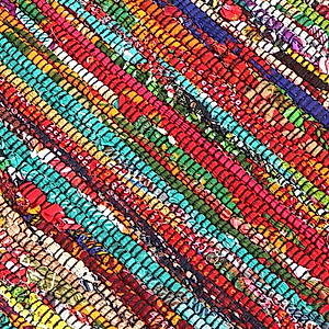 Cotton Multi Chindi Hand Woven Rugs - 8x10 Feet Rectangle Hand Braided Bohemian Colorful Area Rug - Recycled Braided Chindi Rugs- Biodegradable Area Rugs 96x120 inch.