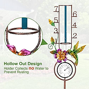APSOONSELL Rain Gauge with Metal Stake, Large Number Rain Gauges Outdoor for Garden Decor, 7" Rain Gauge Glass Tube with Thermometer, Hummingbird