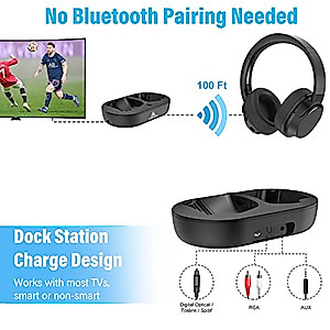 ANSTEN 【𝟐𝟎𝟐𝟑 𝐔𝐩𝐠𝐫𝐚𝐝𝐞𝐝】 Wireless Headphones for TV Watching with Digital Optical RCA AUX Bluetooth Transmitter Charging Dock, Over Ear Headset for Seniors, 30 Hrs Playtime, Plug n Play