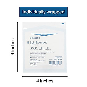 McKesson Split Sponges, 6-Ply Sterile, I.V. and Tracheostomy Dressings, Polyester/Rayon Blend, 4 in x 4 in, 25 Packs of 2 (50 Total)