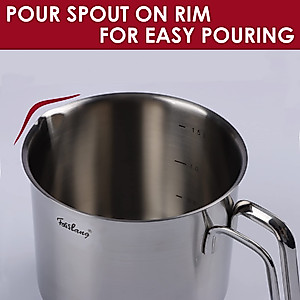 Stainless Steel Saucepan with Glass Lid, Multipurpose 1.5 Quart Sauce pan Sauce Pot with Straining Cover & Pour Spouts for Boiling Milk, Sauce, Gravies, Pasta, Noodles