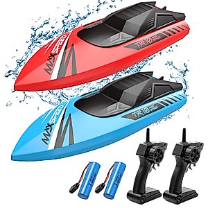 Tollcy Remote Control Boat Kids,2Pack RC Boats for Boys&Girls,Toy Boat for Pools Lakes River Water Play with 2.4GHz, 15+KMH, Whole Body Waterproof,Rechargeable Battery,Low Battery Alarm,Long Play Time