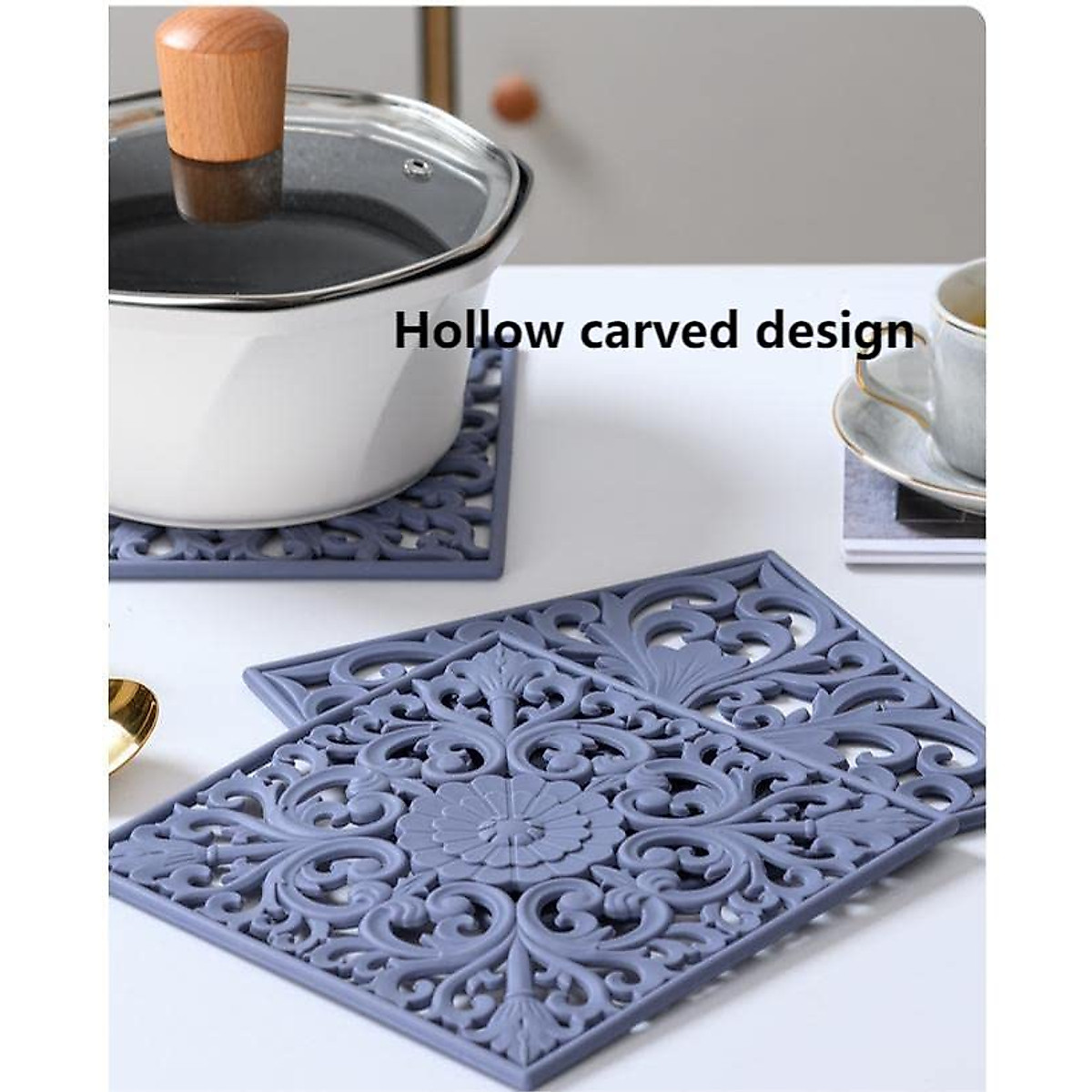 Smithcraft Trivets for Hot Dishes, Pots & Pans, Square Hot Pads for Kitchen, Heat Resistant Mats for Kitchen Counter, Multi Use Silicone Trivet Mat, Flexible Silicone Pot Holders Mats Black Set of 3