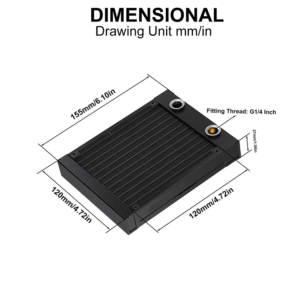 CLYXGS Water Cooling Radiator, 12 Pipe G1/4 Thread Heat Row Radiator 12 Pipe Aluminum Heat Exchanger Radiator for PC CPU Computer Water Cool System 120mm Black