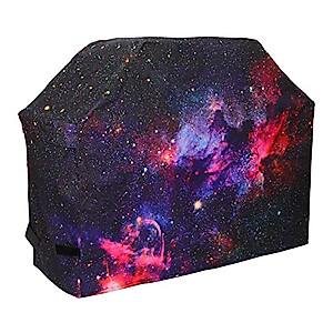 KYKU Galaxy BBQ Grill Cover 58 Inch Heavy Outdoor All Weather Waterproof Rip-Proof UV Resistant Fade Resistant Funny Nebula Barbecue Gas Grill Covers for Weber Spirit, Weber Genesis, Char Broil Etc