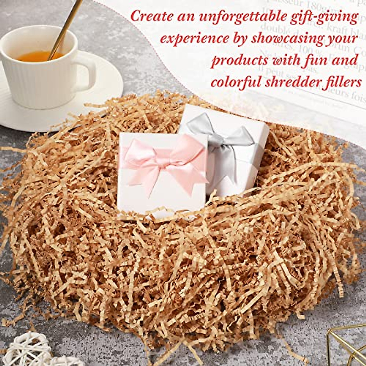 Outus Crinkle Cut Paper Shred Filler Shredded Paper for Gift Box Crinkle Paper Metallic Shredded Crinkle Cut Paper Easter Grass Tissue Paper for Wedding Birthday Wrapping Boxes Bags (Brown, 1/2 LB)