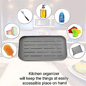 ETSAMOR Silicone Organizer Tray Gray Non Slip Heat Resistant Multi-use Sink Organizer Sponge brush Soap Dispenser Srubber Toothbrush and Other Accessories Organizer