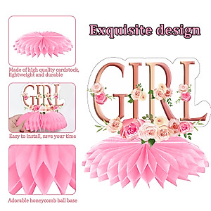 Aodocuto 12Pcs Pink Rose Gold Baby Shower Decorations Honeycomb Centerpieces for Girls, Floral It's a Girl Gender Reveal Table Centerpiece Party Supplies, Baby Girl Pregnancy Announcement Table Topper