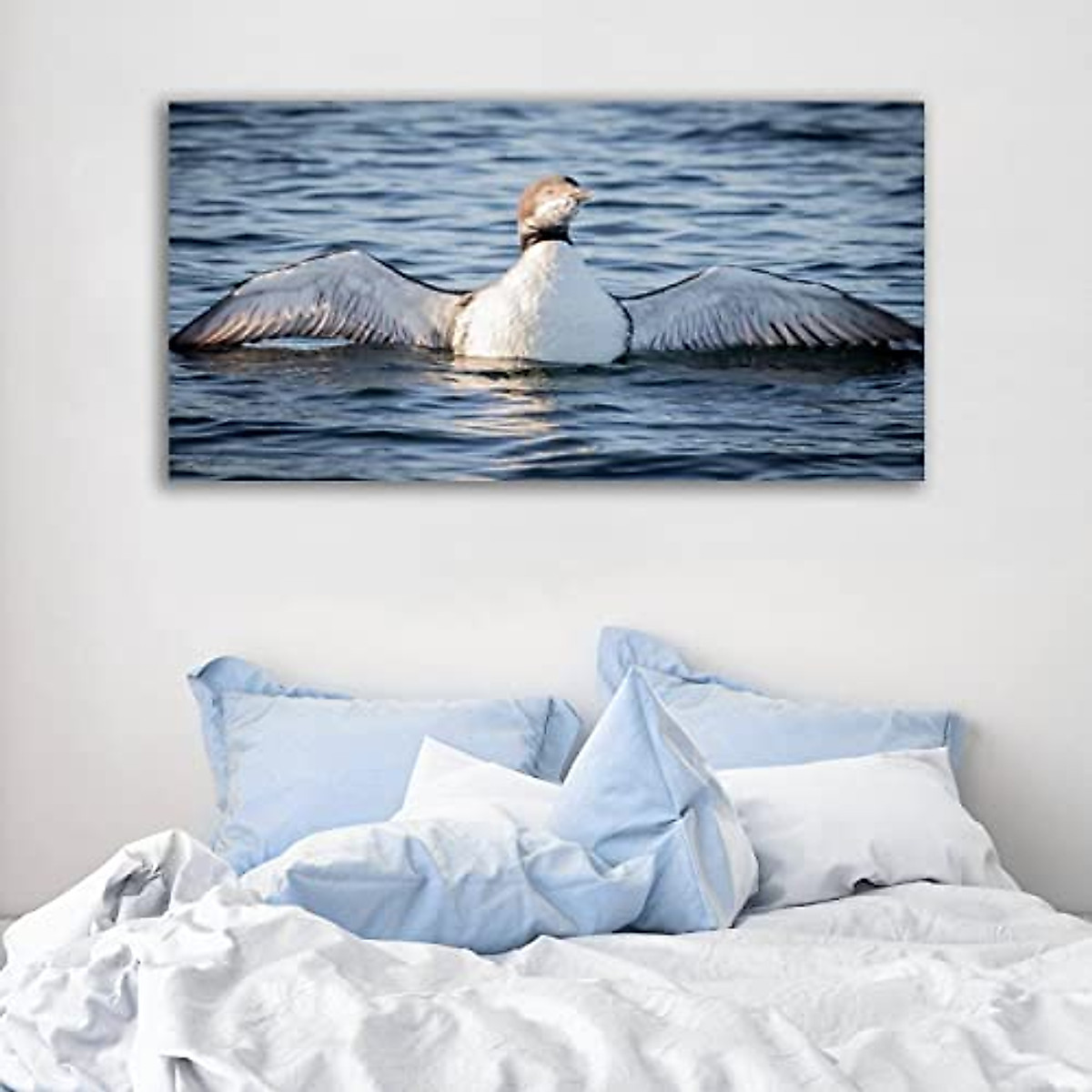 WRHIDBLSWRW Framed Canvas Wall Art Print On Canvas Loon Pictures Posters Artwork for Living Room Bedroom Ready to Hang Wall Decor 20X40