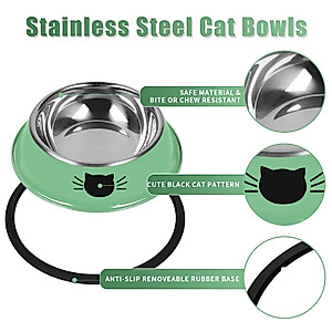 Serentive 2Pcs Cat Bowls Non-Slip Stainless Steel Small Cat Food Bowls Unbreakable Thicken Cat Feeder 7 Oz Cat Dishes Suitable for Indoor Small Pets Removable Rubber Base Easily Clean Lovely Color