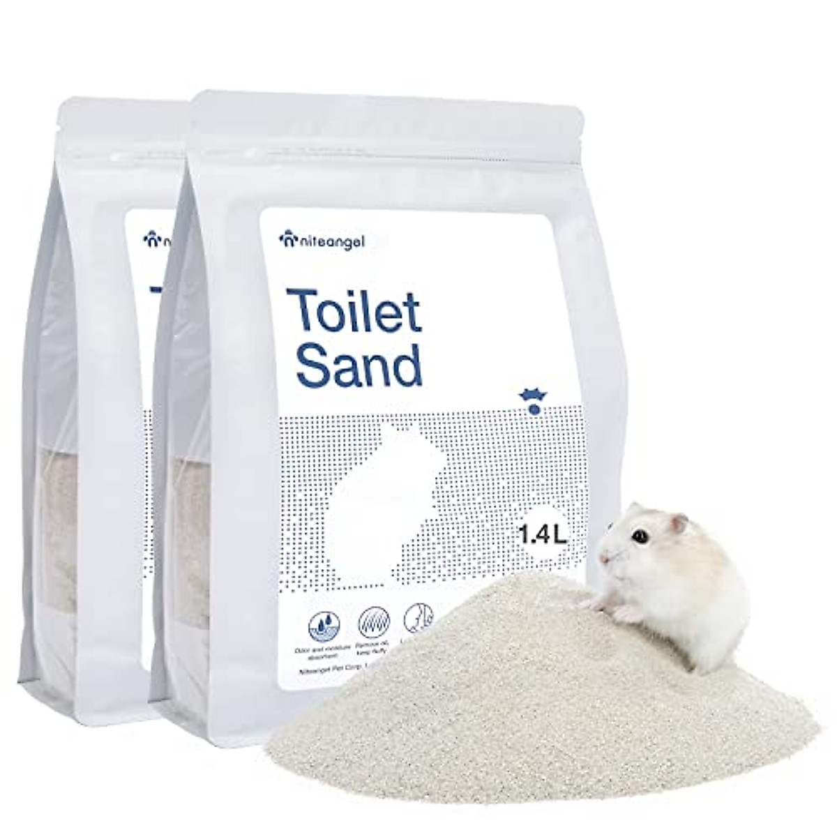 Niteangel Training Litter Potty Sand - Hamster Sand Bath for Syrian Dwarf Hamsters Gerbils Mice Lemming Degus or Other Small-Sized Pets ((1.4 L X 2 - Blue Label)