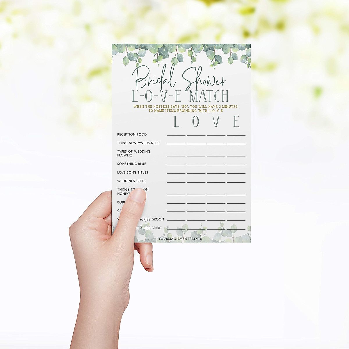 Eucalyptus Bridal Games – Set of 6 Fun Games, 25 Double-Sided Cards Each, Includes He Said She Said, Guest Quest, What's in Your Phone, Over or Under, Bridal Shower Love Match, and Would She Rather?