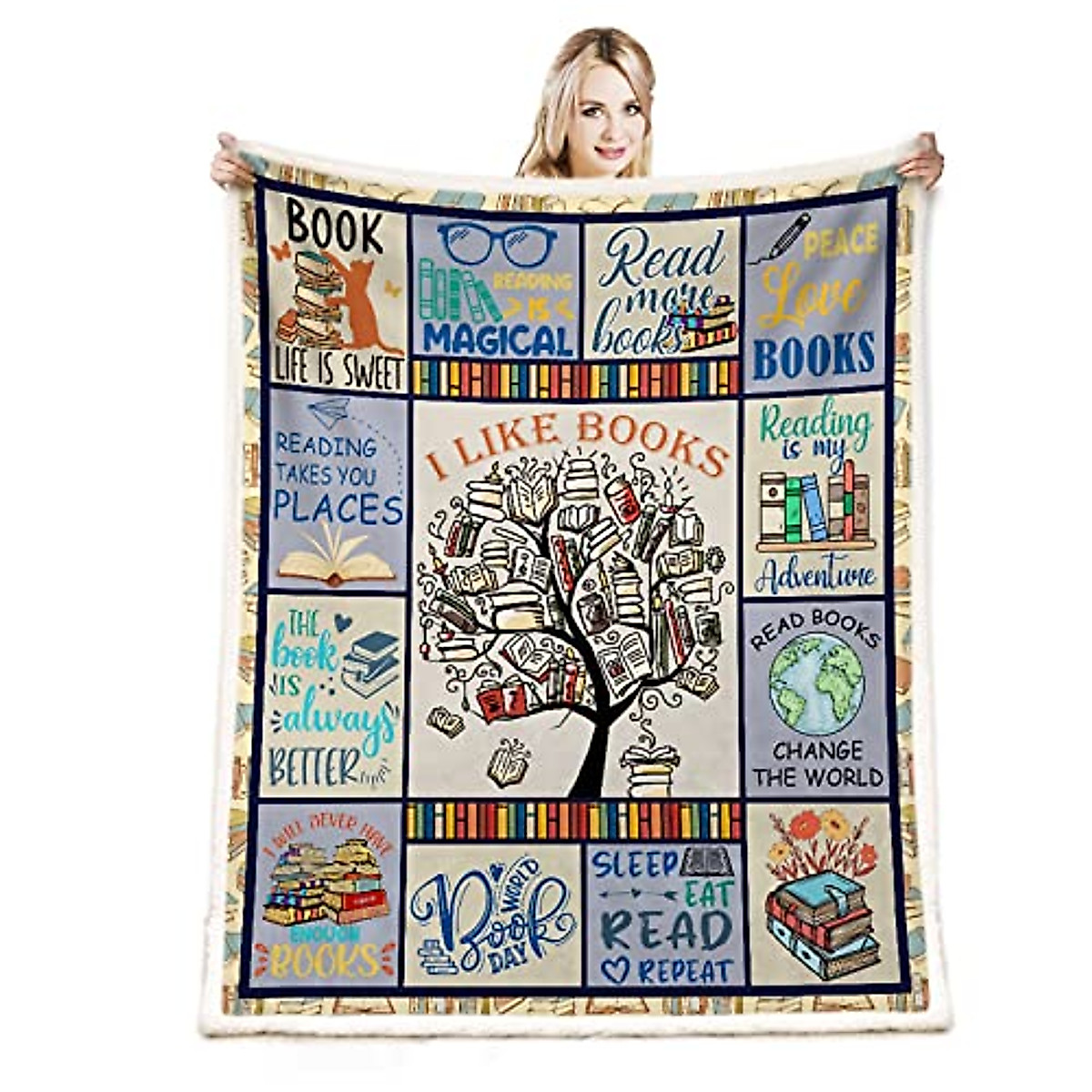 Book Lovers Gifts, Gifts for Book Lovers Women Men, Librarian Gifts, Bookworm Gifts, Literary Gifts, Best Gifts for Reading Lovers, Ultra Soft Warm Sherpa Throw Blanket for Couch Bed 50 x 60