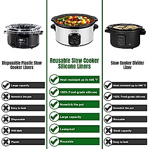 Silicone Slow Cooker Liners, FRTIM Reusable Crock Pot Liners Fit 7-8 Quart Oval Slow Cookers Leakproof Dishwasher Safe Cooking Pot Liner 1PCS - Grey