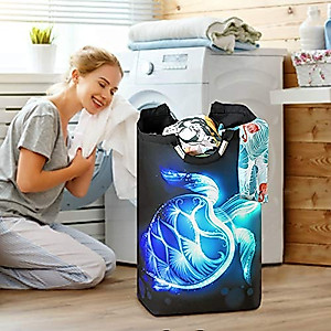 CaTaKu Sea Marine Laundry Hamper, Galaxy Turtle Laundry Basket Box Big Storage Waterproof Easy Carry for Family Dormitory Laundry Room, 12.6 x 11 x 22.7 Inches
