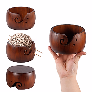 6'' Wooden Yarn Bowl Holder, Yarn Bowls for Crochet Knitting Bowl Storage Organizer with Holes and Groove Prevent Slipping Crocheting Accessory for Knitters & Crocheters