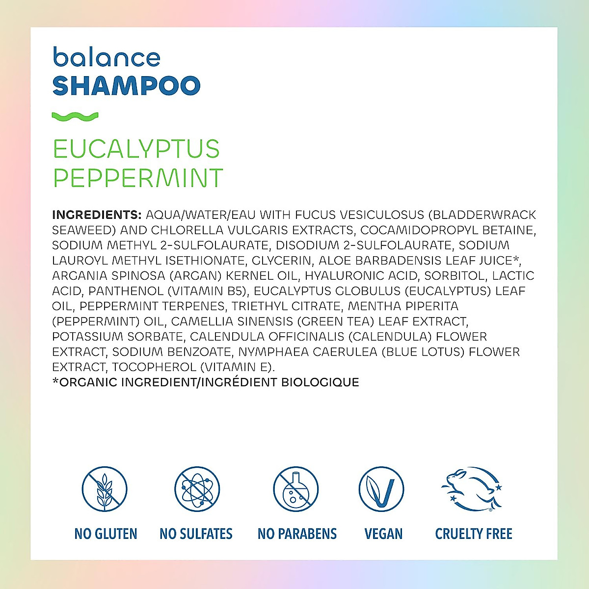 Seaweed Bath Co. Balance Shampoo, Eucalyptus Peppermint Scent, 12 Ounce, Sustainably Harvested Seaweed, Pro Vitamin B5, For Normal to Oily Hair
