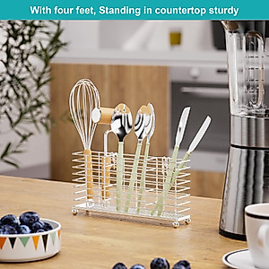 iPEGTOP Utensil Drying Rack Basket Holder for Kitchen Counter, Hanging Standing Cutlery Silverware Flatware Organizer with Hooks for Spatula Spoon, Rustproof 304 Stainless Steel