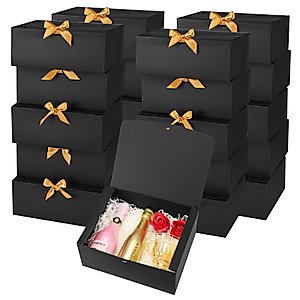 Moretoes 20 Pack Gift Boxes with Lids for Presents, Black 10x8x4 Inch Bridesmaid Proposal Box with Ribbon, Large Paper Boxes for Snacks, Candy, Toys, Birthday Party, Wedding, Halloween, Christmas