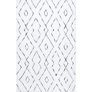 nuLOOM Beaulah Modern Trellis Shag Area Rug, 5' 3" x 7', White