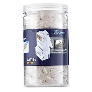 Everest Cat5e RJ45 Pass Through Connector 200-Pack - EZ Cat 5e Pass Through RJ45 Connectors - Cat 5e Connectors - Ethernet Connector, Ethernet Plug - for Solid or Stranded UTP Network Cable
