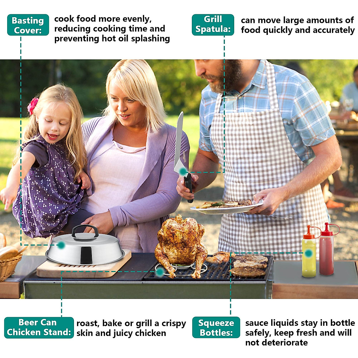 Leonyo Griddle Accessories Set of 23, BBQ Grill Accessories for Outdoor Grill, Stainless Steel Griddle Spatula Tools with Metal Grill Scraper Burger Press Melting Dome for Heavy Duty Flat Top Grill