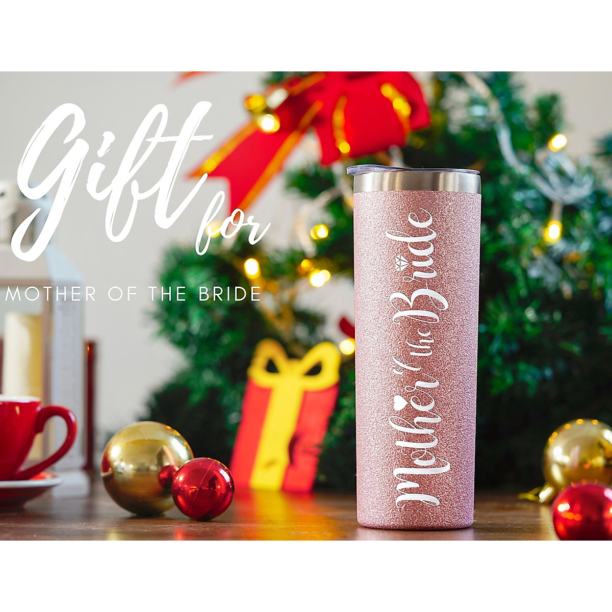 Onebttl Mother of The Bride Gifts, 20oz Stainless Steel Skinny Tumbler with Lid and Straw On Wedding Party for Brides Mom from Brides, Daughters (Glitter Pink)