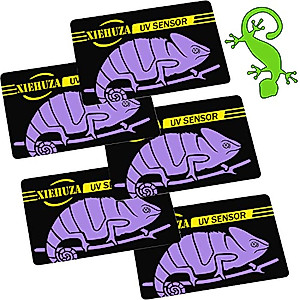 XIEHUZA 5Pack Quick UVB Test Sensor Card, Reusable Reptile UVB Tester Heating Bulb Photochromic UVB Card Indicator Over 500 Times, UVB Light Lamp Meter for Sunglass Test & Sterilizing, 3.4x2.1inch