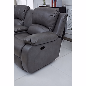 Betsy Furniture Bonded Leather Sectional in Multiple Colors, Sectional with 3 Reclining Seats, Console (Grey, Left Console Sectional)