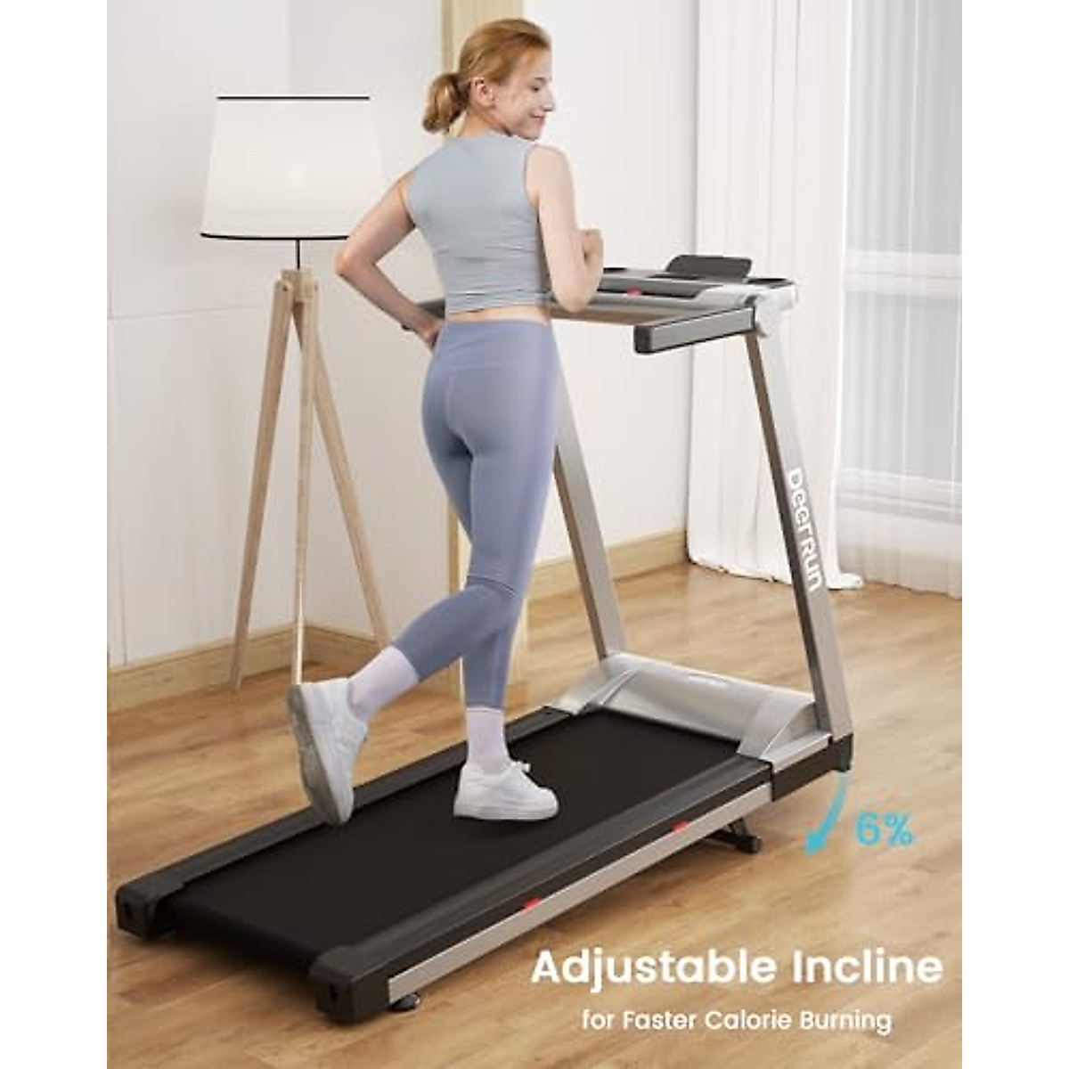 DeerRun Treadmills for Home, 3.5HP Folding Treadmill with Incline, 350 LBS Weight Capacity Home Treadmill, Compact Portable Treadmill for Small Space Walking Jogging Running