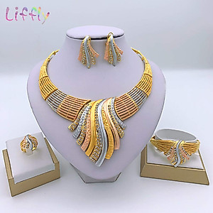 LIFFLY Ethiopian Jewelry for Women Golden African Necklace for Mom ladies, Costume Jewelry for Women Necklaces Gifts