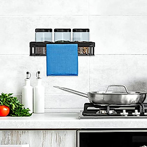 Misounda Shower Caddy Adhesive Shower Organizer Wall Mounted Shower Shelves with Towel Bar No Drilling Bathroom Organizer Shower Storage for Dorm Bathroom Toilet Kitchen-Black