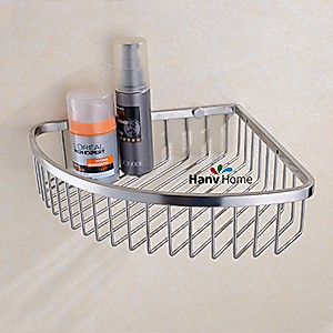 HANEBATH Corner Shower Caddy - Stainless Steel Bathroom Wall Mounted Storage, Brushed Nickel