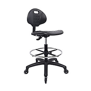 CHAIR MASTER (Tall Bench Stool, Rubber Roller Blade Stye Casters) Easy to Clean! Ergonomic Polyurethane Drafting Stool. Seat Height Range 24"-34". Home Office Lab Workstation.
