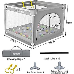 Baby Playpen,Playpen for Babies and Toddlers,Baby Play Yards Indoor,Safety Play Yard for Babies with Soft Breathable Mesh,No Gaps Large Baby Playpen, Small Playpen for Babies(36”×36”,Gray)
