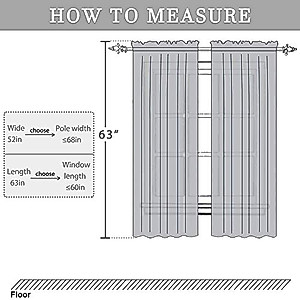 DUALIFE Coral Sheer Curtains for Living Room 63 Inch Length Textured Solid Voile Sheer Curtain Panels/Drapes for Girls Bedroom Set of 2 Panels Rod Pocket Top 52 x 63 Inch