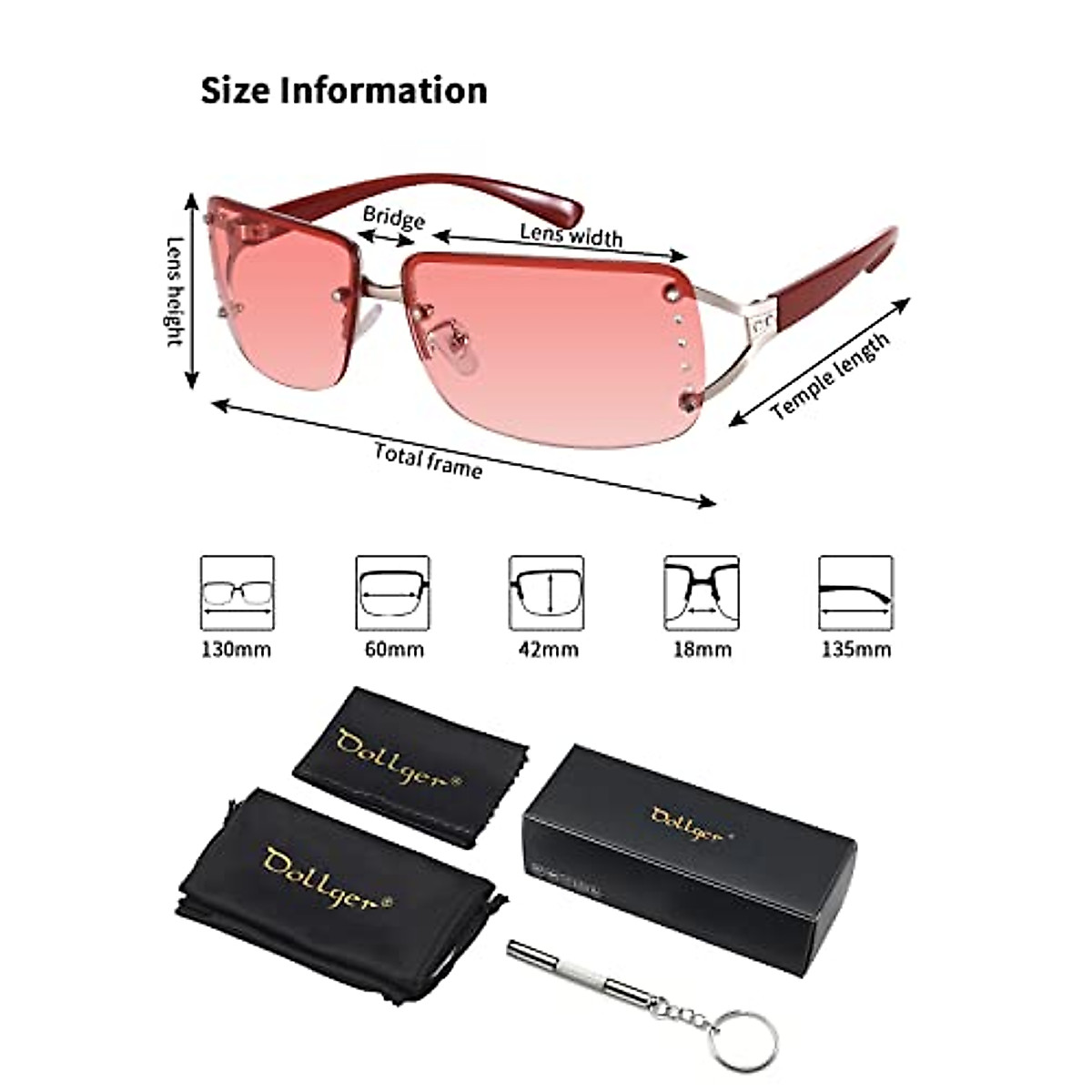 Dollger Rimless Y2K Sunglasses for Women Men Rectangle Trendy Glasses Retro Frameless Fashion Wrap around Sunnies Futuristic 90s