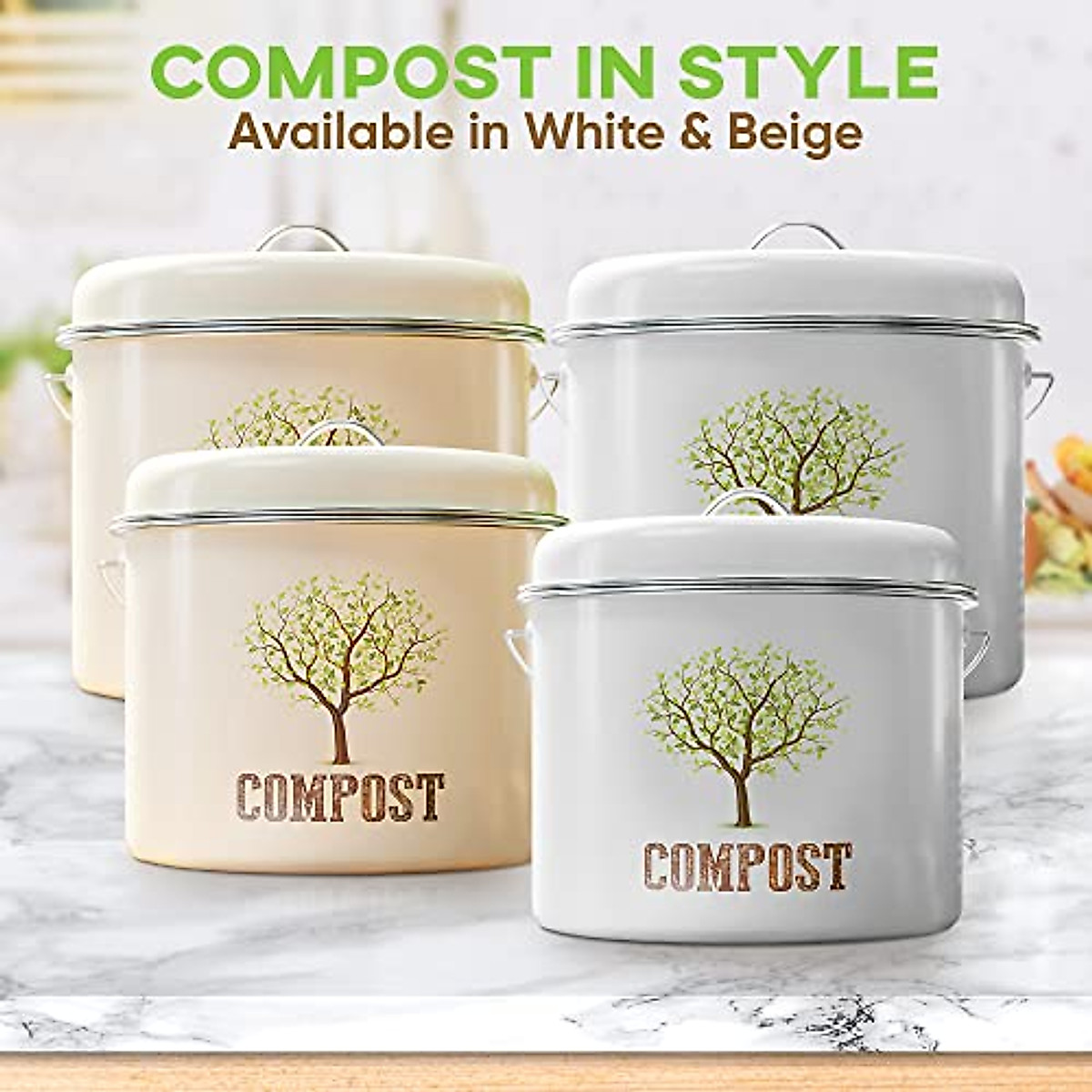 Third Rock Kitchen Compost Bin Countertop – 1.0 Gallon Compost Bucket for Kitchen – Small Compost Bin – Compost Bin Kitchen Counter - Countertop Compost Bins for Kitchen Includes Charcoal Filter