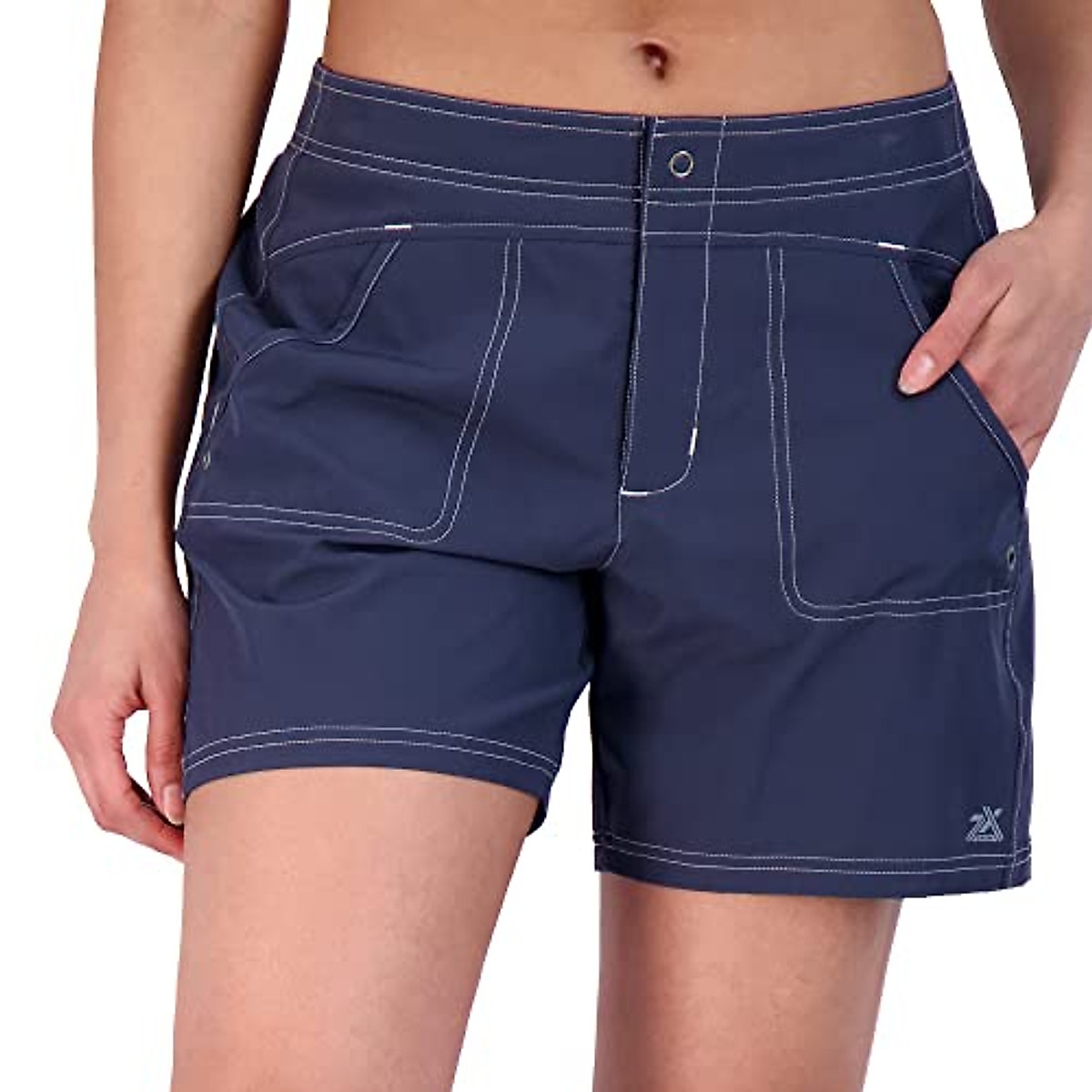 ZeroXposur Womens Plus Size Swim Shorts 6 Inch Inseam - Hybrid Board Shorts for Women - Beach Shorts for Women with Brief Liner (Storm, 3X)