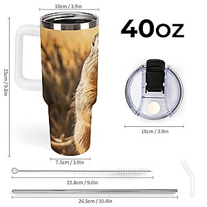 JTKBNVM Hand Drawn Groundhog Car Tumbler Travel Coffee Mug 40 Oz Tumbler with Handle And Straw Lid Large Insulated Mug Stainless Steel Water Bottle Large Capacity Car Cup
