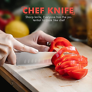 Enfmay Knife Set, 8 Pieces High Carbon Kitchen Knife Set with Block, Stainless Steel Chef Knife Set with Sharpener, Full Tang, Classical style