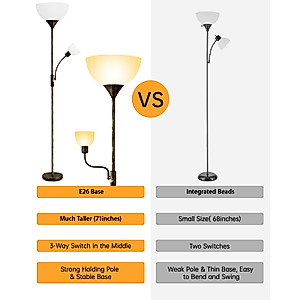 BoostArea Floor Lamps for Living Room, Standing Lamp, 71" Torchiere Floor Lamp with Reading Lamp, 3 Way Switch, Corner Floor Lamps for Living Room/Bedroom, Rustic Bronze Floor Lamp(E26 Base, No Bulb)