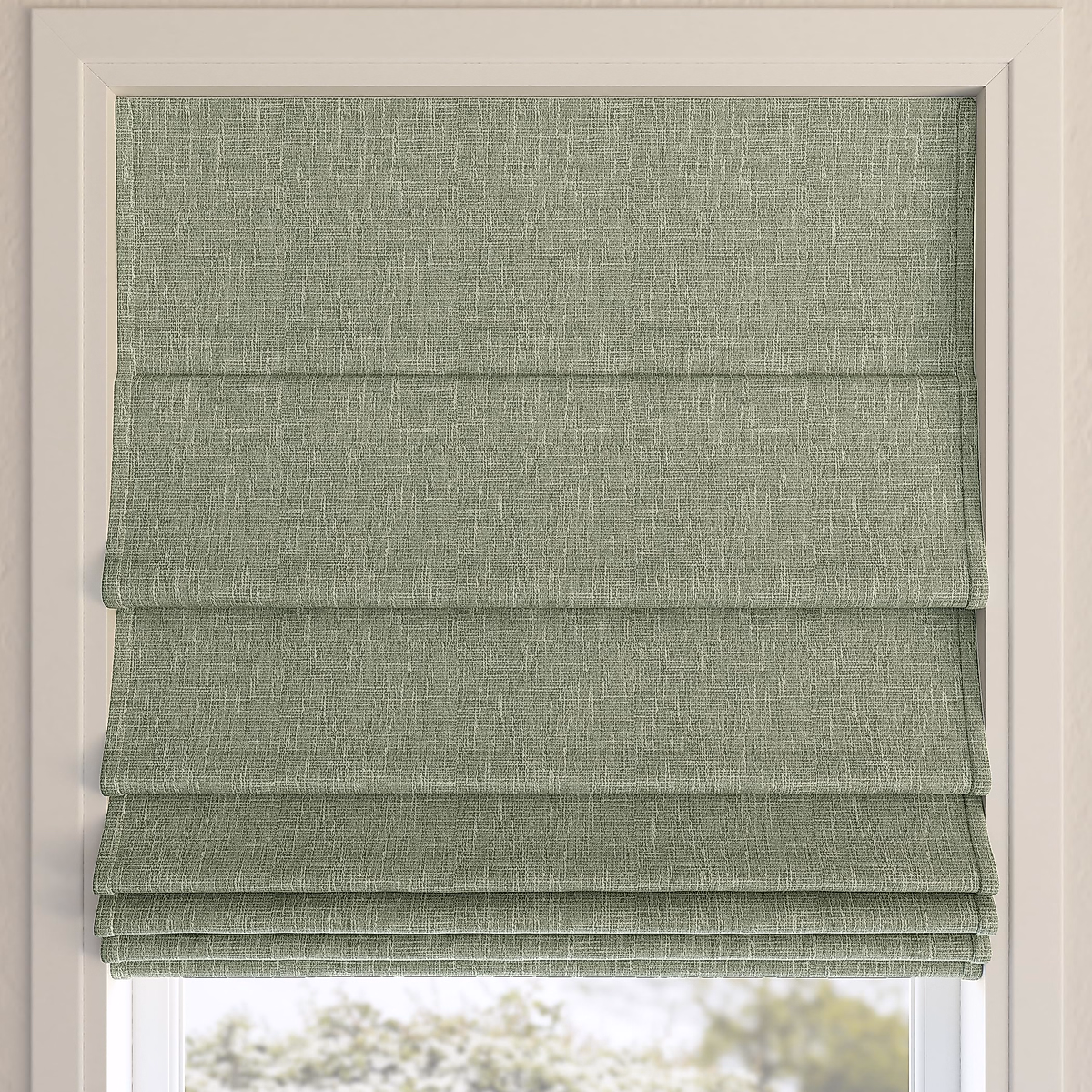 Sun Zero Preble Textured 100% Blackout Cordless Roman Shade, 35" x 64", Sage Green