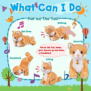 HCdoujoy 12" Yellow Plush Interactive Robot Cat Toy - Touch Control, Animated, Meow & Barking, for Kids 3+ Years